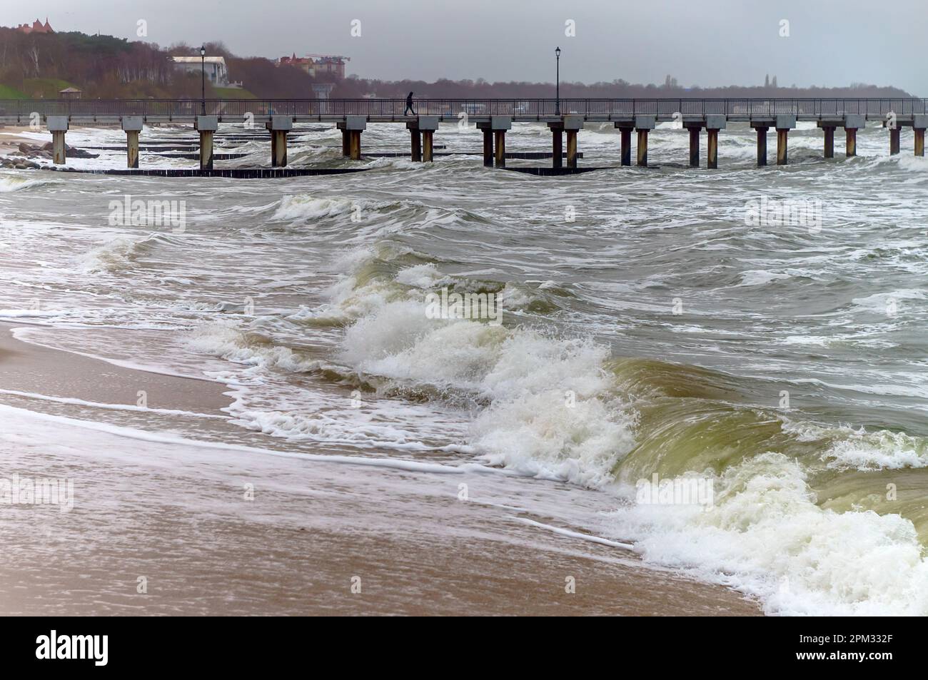 Tides and storms at sea. Waves on the Baltic Sea. Deserted seashore ...