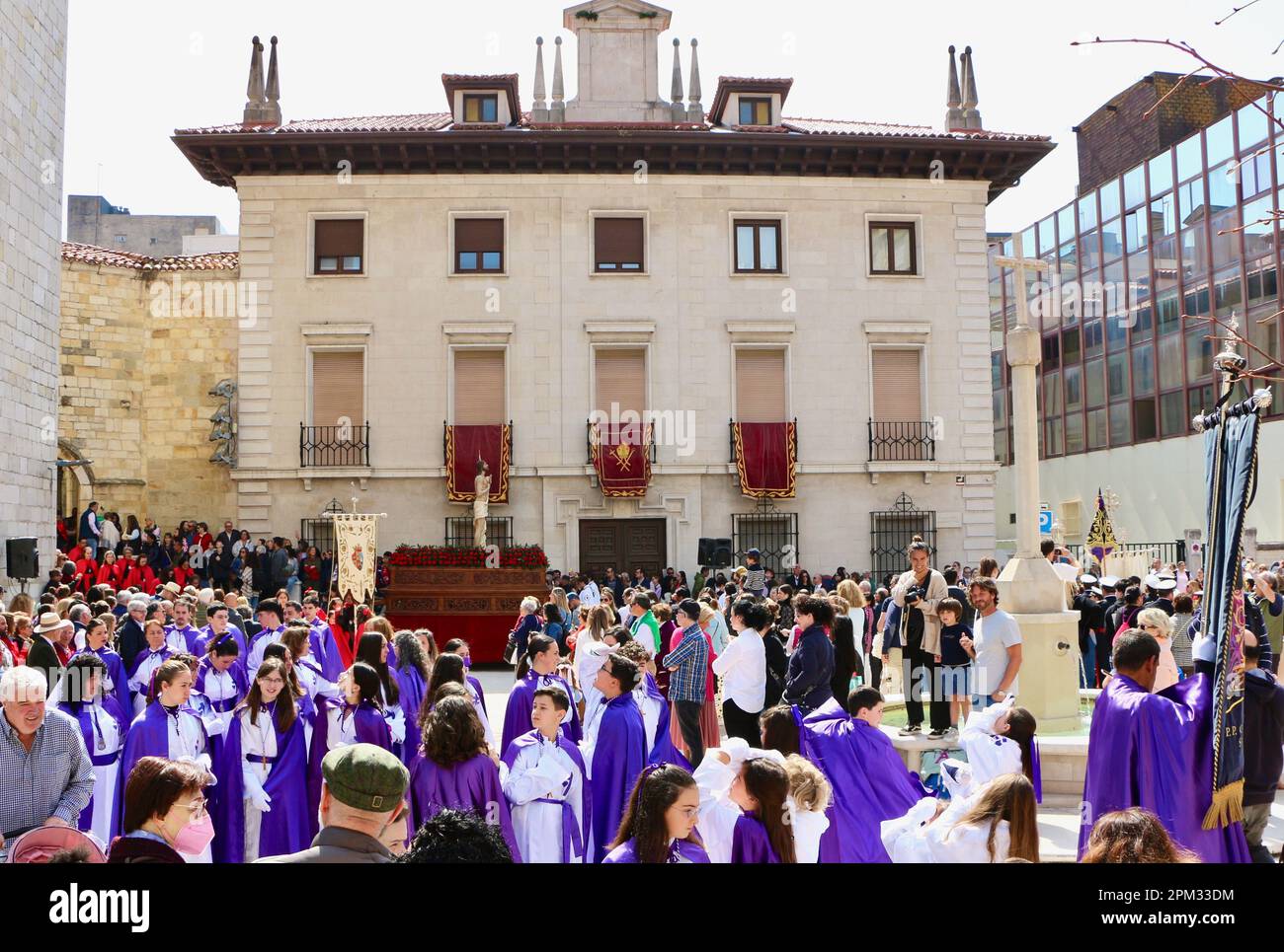 Participants in the Easter Sunday procession with a sculpture of Jesus ...