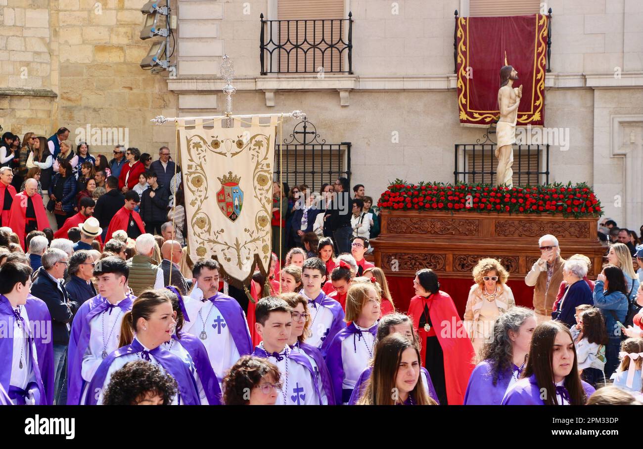 Participants in the Easter Sunday procession with a sculpture of Jesus ...