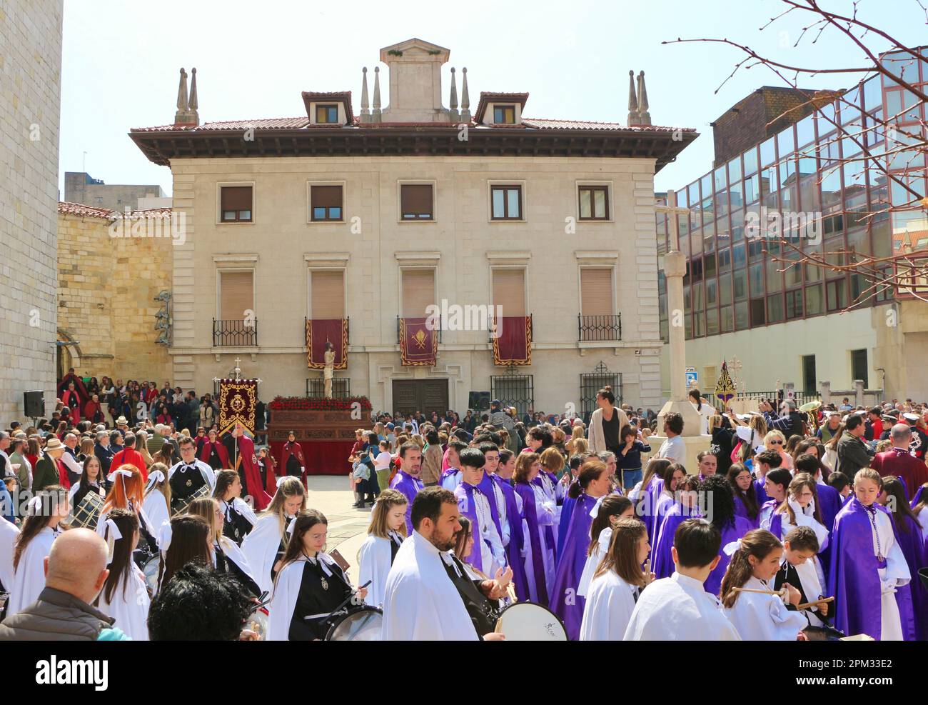 Participants in the Easter Sunday procession with a sculpture of Jesus ...
