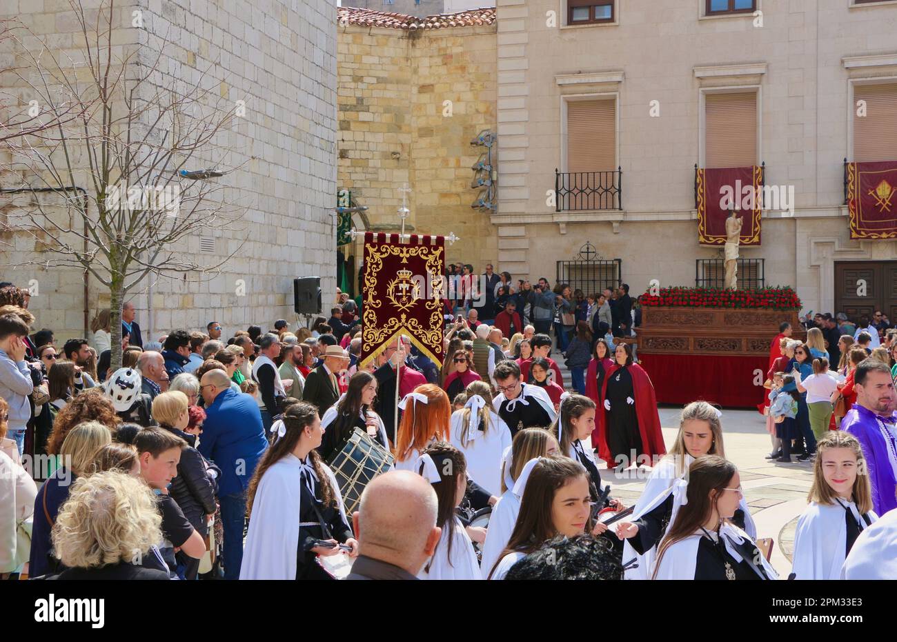 Participants in the Easter Sunday procession with a sculpture of Jesus ...