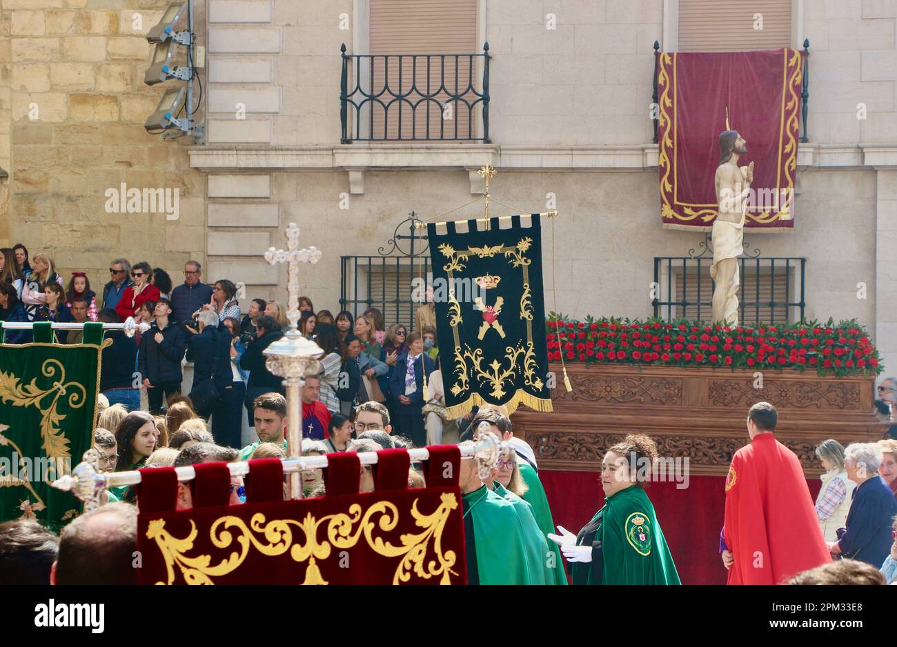 Participants in the Easter Sunday procession with a sculpture of Jesus ...
