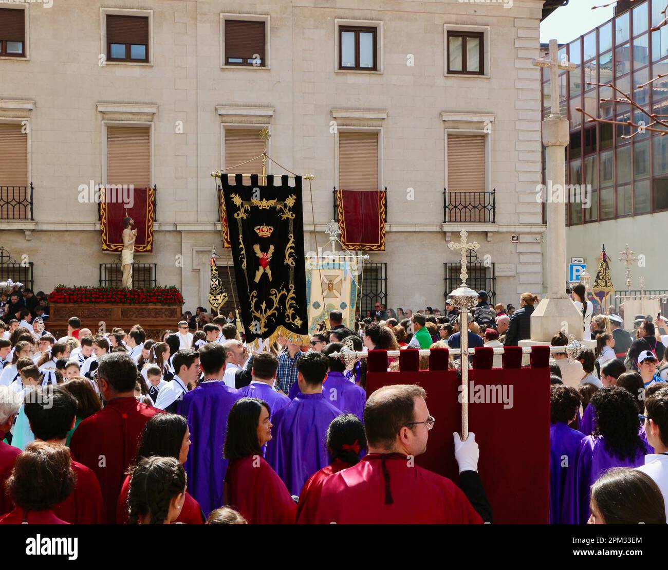 Participants in the Easter Sunday procession with a sculpture of Jesus ...
