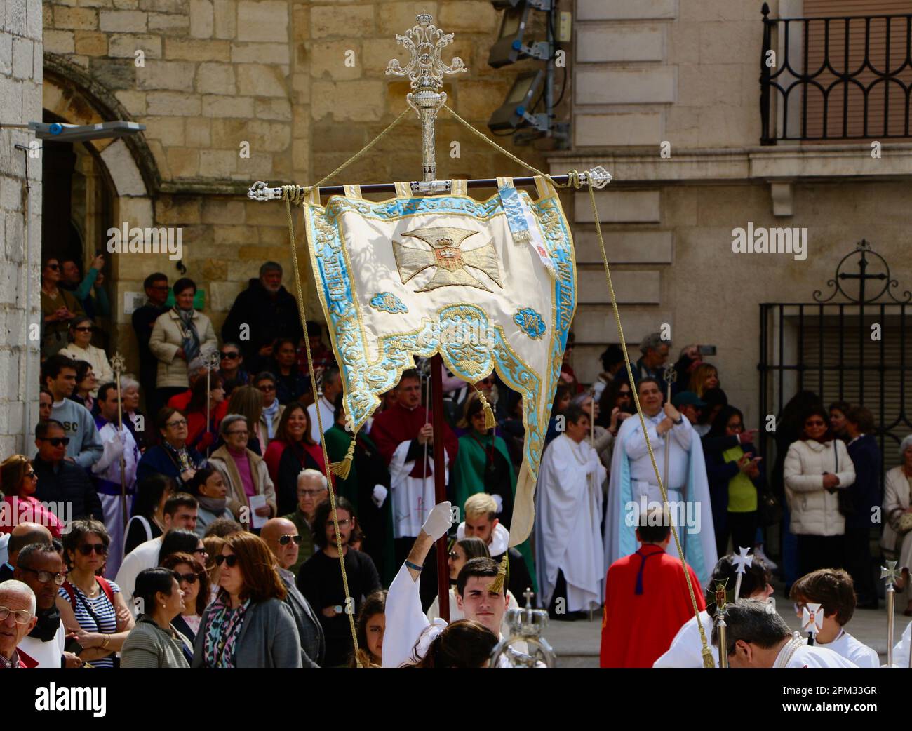 Processional church banner carried during the Easter Sunday parade ...