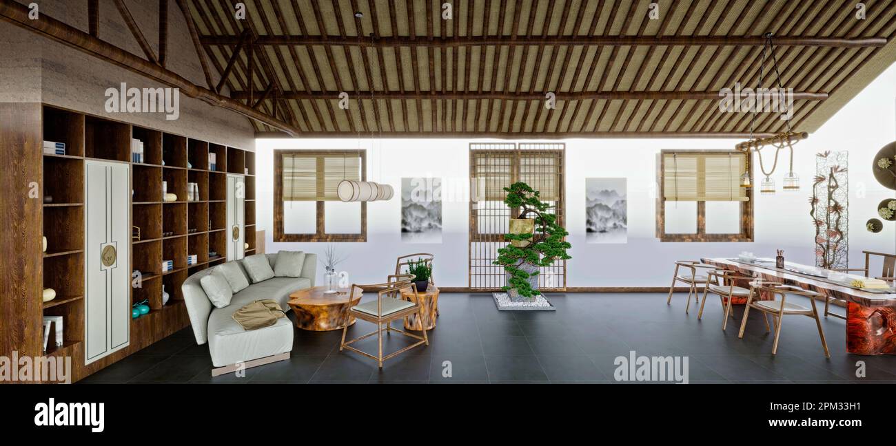 Modern home interior living room, 3d render Stock Photo - Alamy