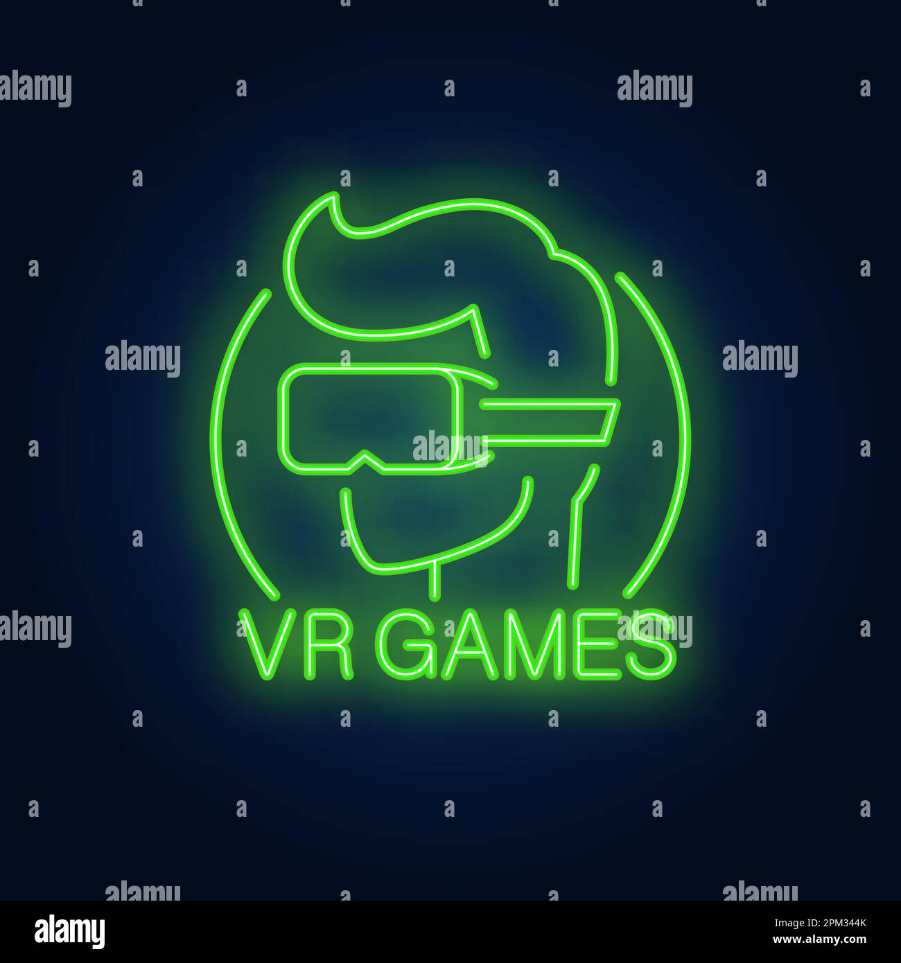 VR Games lettering and player in glasses neon sign Stock Vector Image ...
