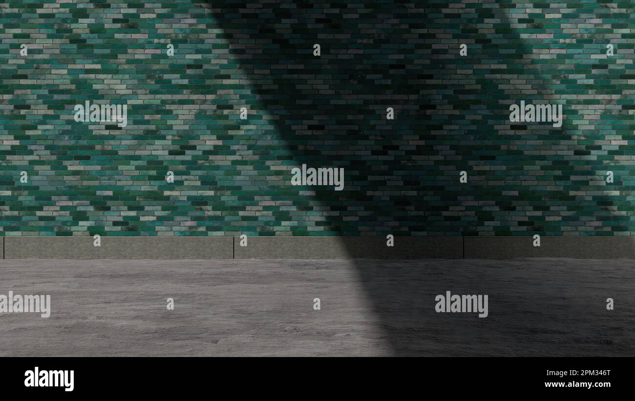 outdoor concrete floor complements brick wall space with sharp shadows ...