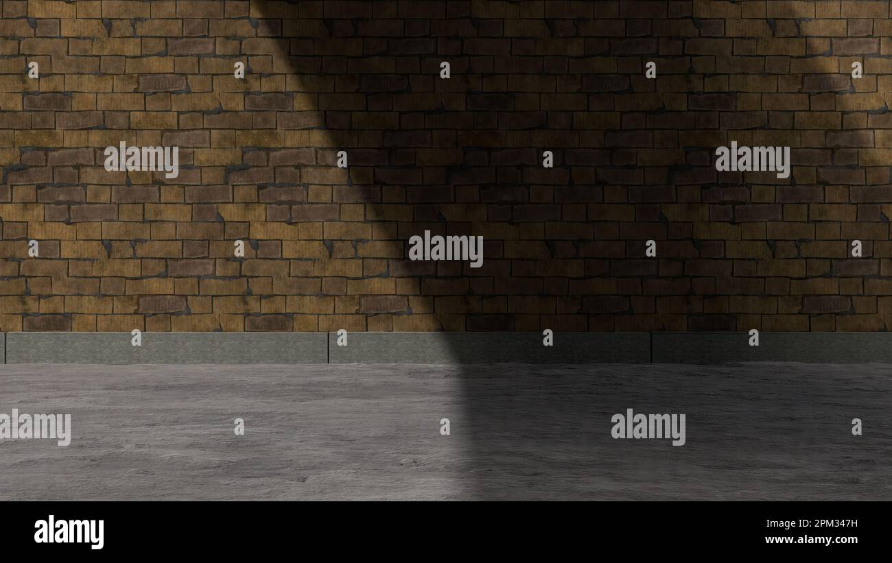 outdoor brick and concrete border ambiguous space with sharp shadows abstract street modern 3d ...