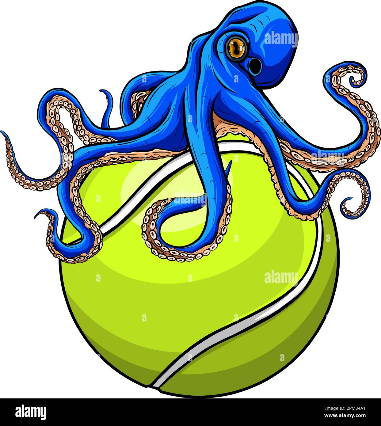 Octopus on tennis ball vector illustration on white background Stock ...