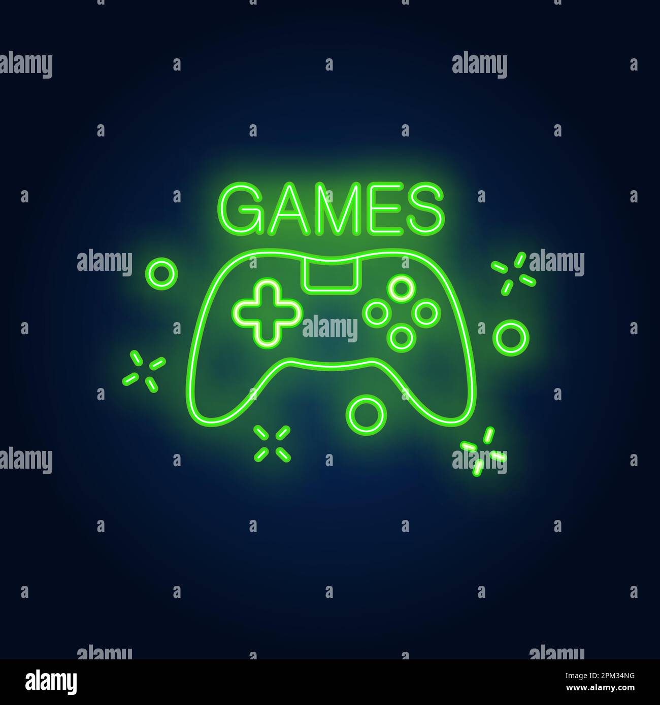 Console with Games lettering. Neon sign on brick background Stock ...