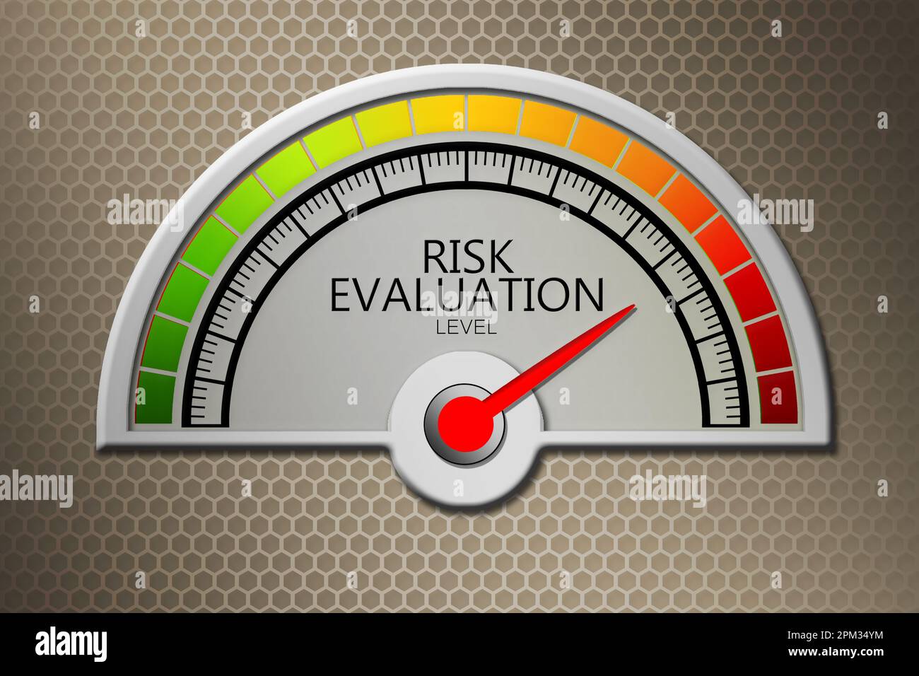 Risk evaluation level with arrow in measuring scale , 3d rendering ...