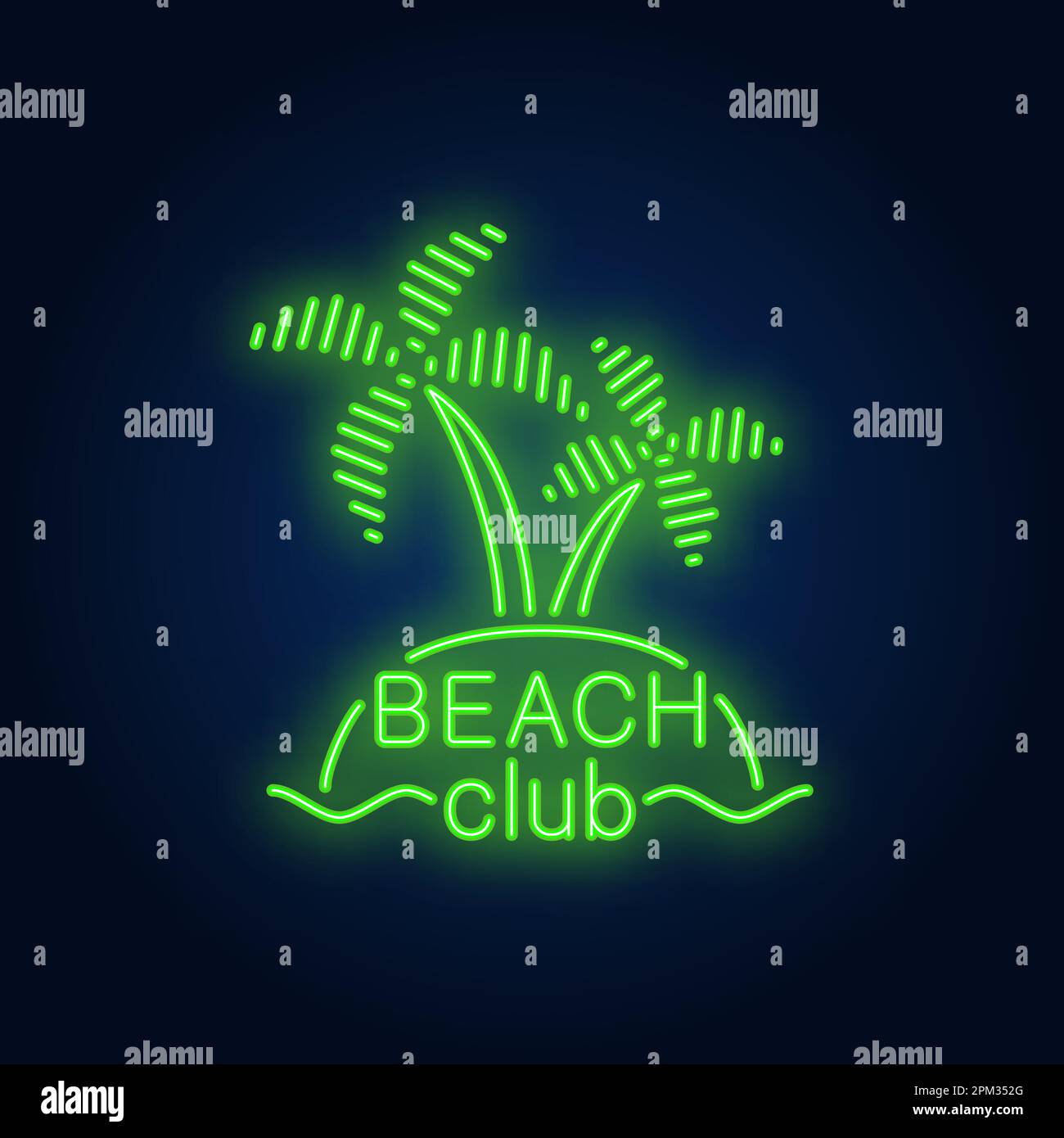 Beach Club lettering and island with palms. Neon sign Stock Vector ...
