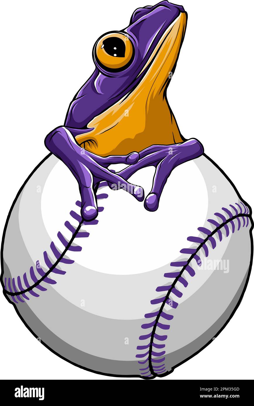 vector illustration of frog on baseball ball. digital hand draw Stock ...