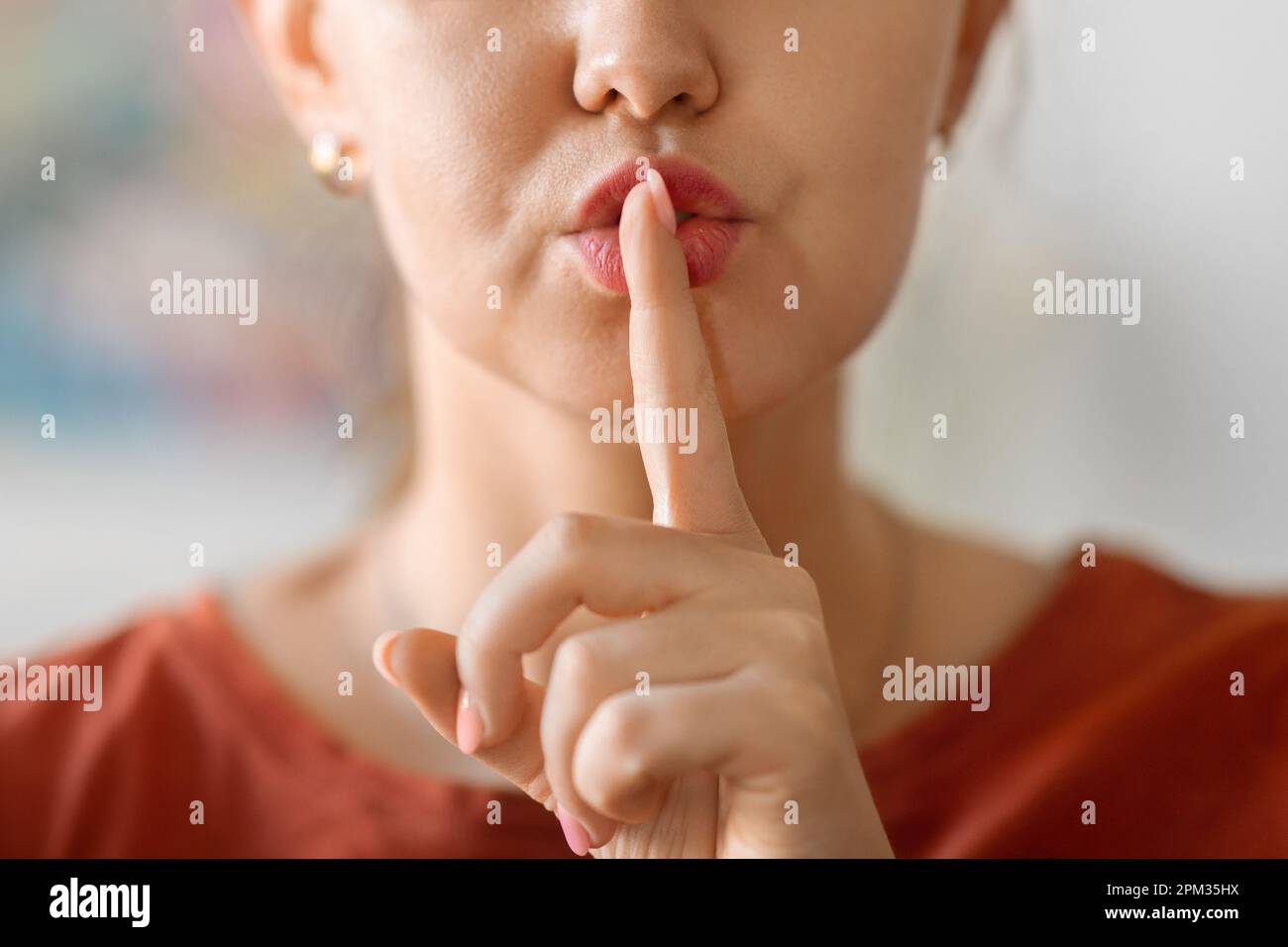 Keep Silence. Unrecognizable Asian Woman Showing Shh Gesture At Camera ...