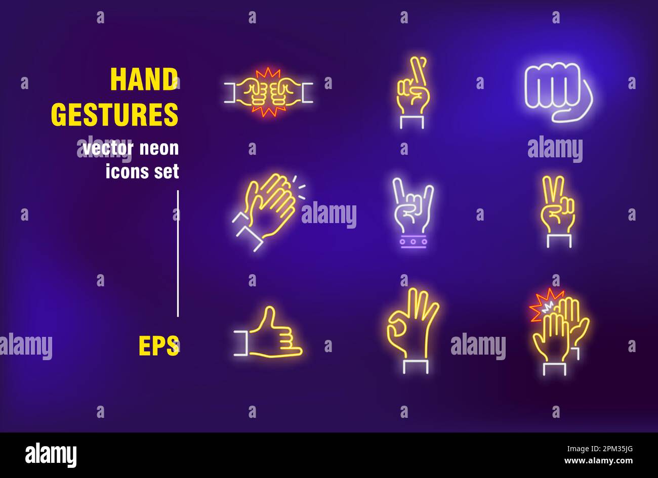 Hand gestures neon signs set Stock Vector Image & Art - Alamy