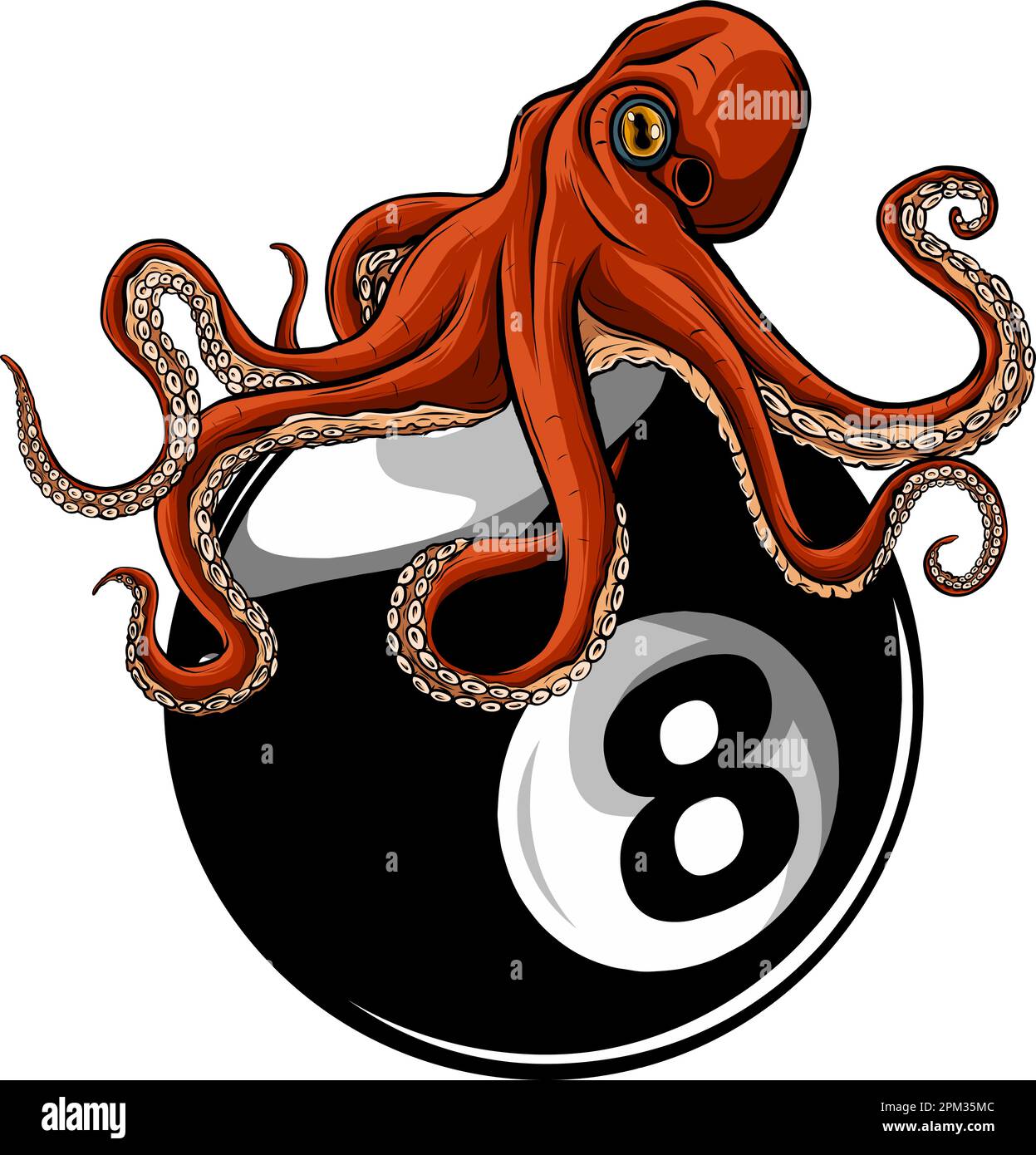 red kraken octopus on eight ball of biliard vector illustration on ...