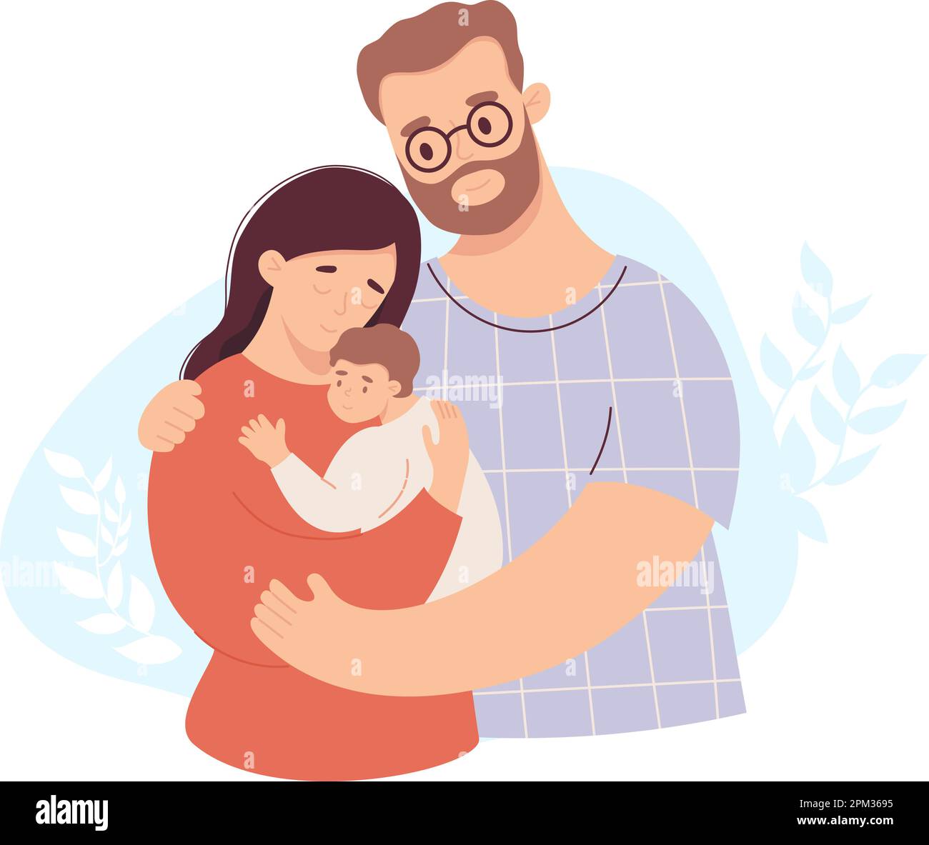 Happy family with baby. Cute adult couple in age with child. Vector ...