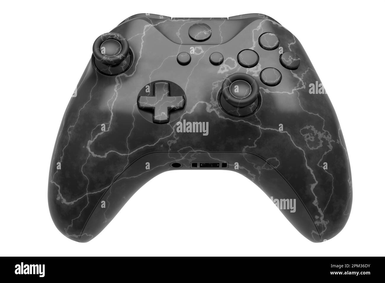 Realistic video game joystick with black marble texture on white ...