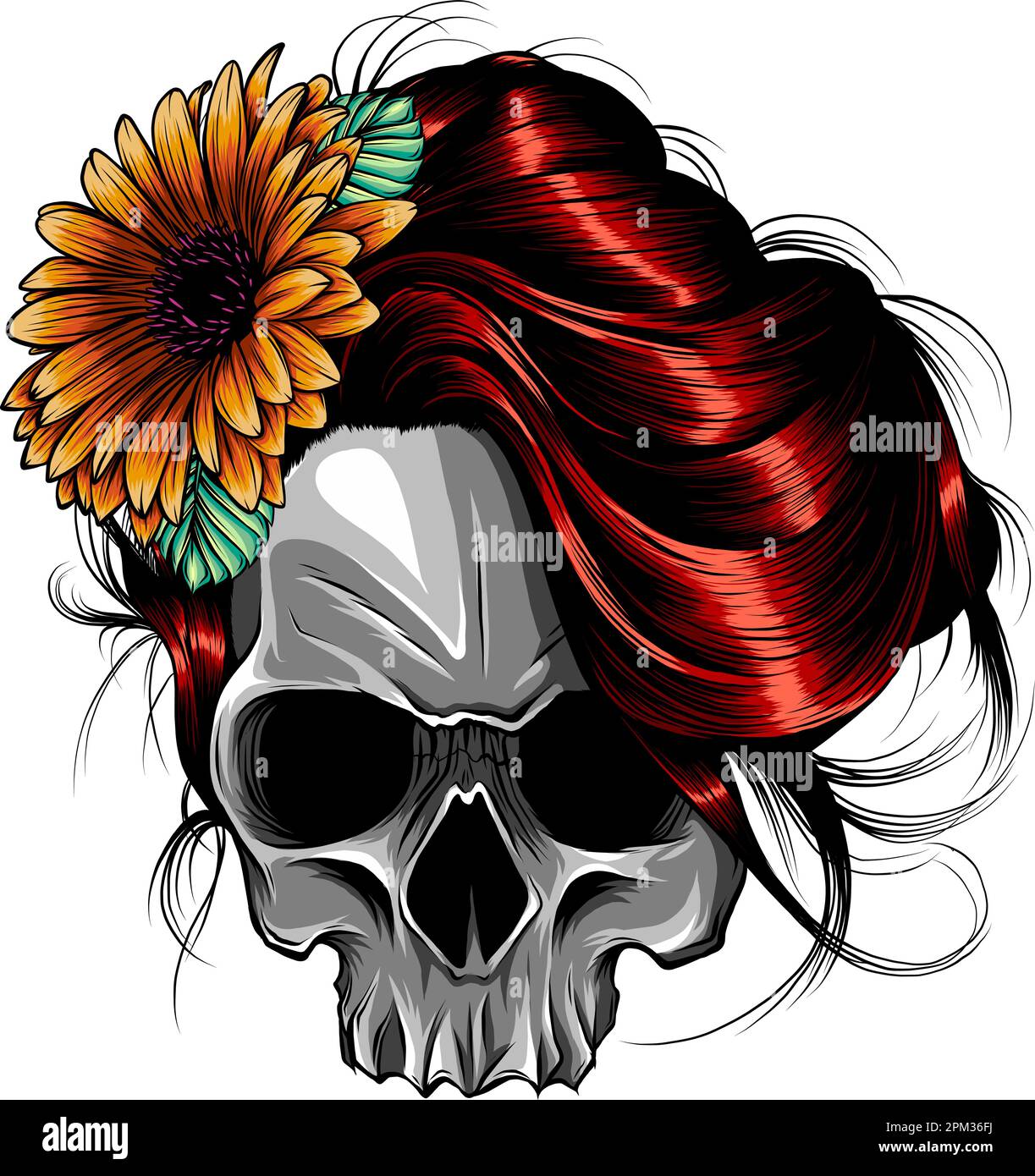 female skull with colorful flowers vector illustration on white ...