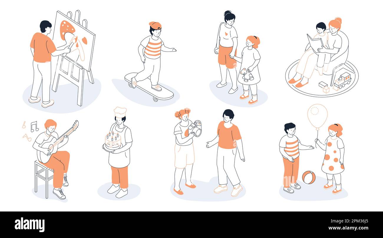 Diversity of people and hobbies - modern line design style isometric ...