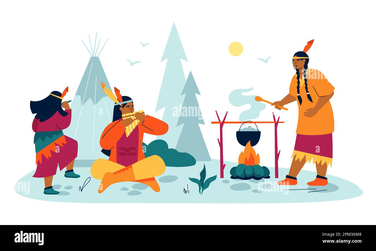Cook food for the tribe - modern colored vector illustration Stock ... Cook food for the tribe - modern colored vector illustration Stock ...