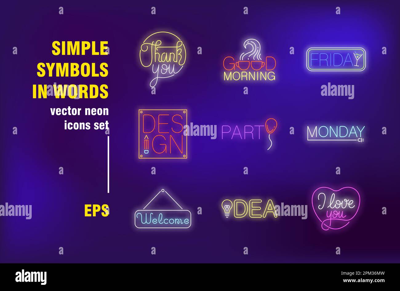 Simple words neon signs set Stock Vector Image & Art - Alamy