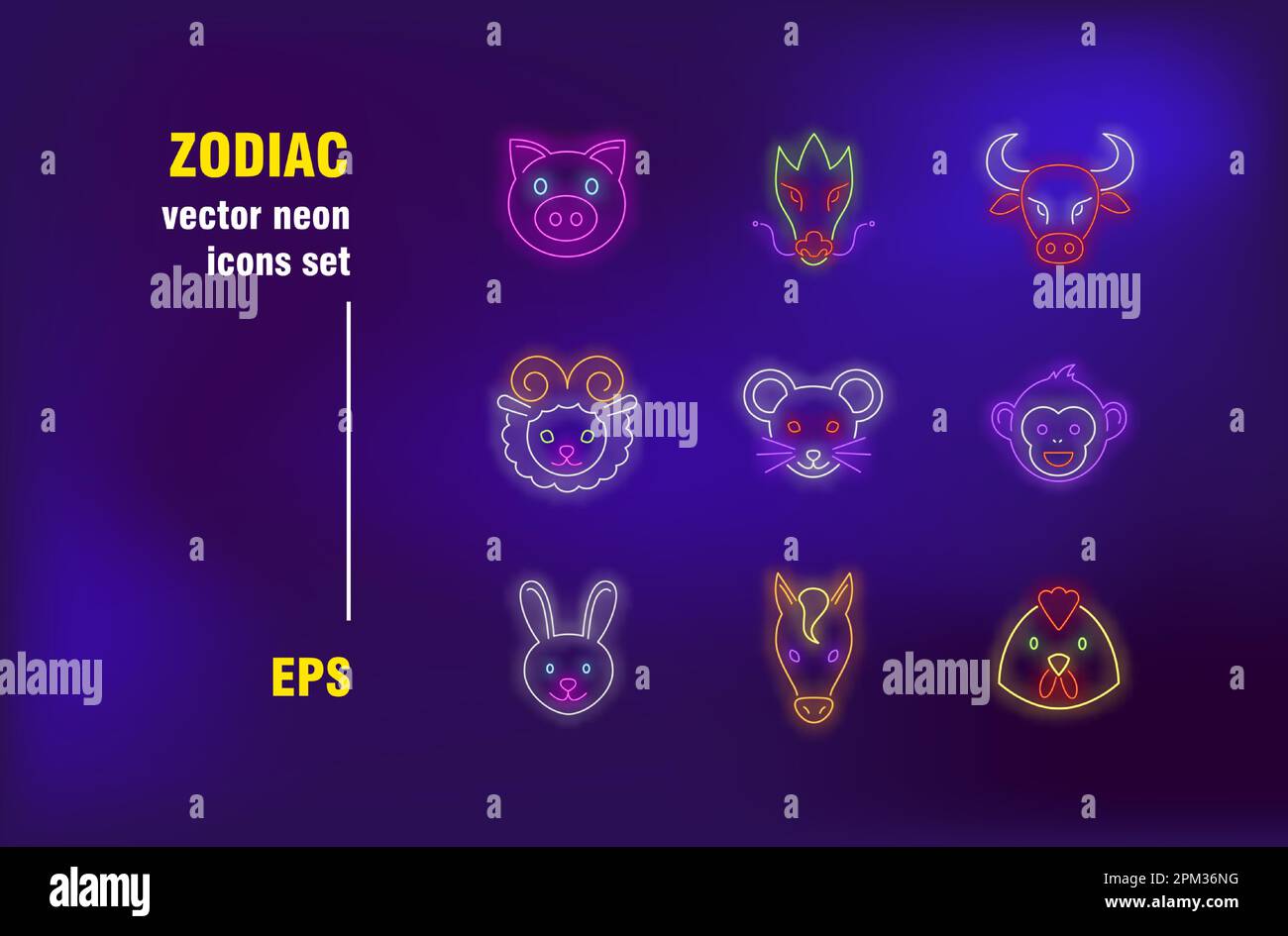 Signs of Asian zodiac collection in neon style Stock Vector Image & Art ...