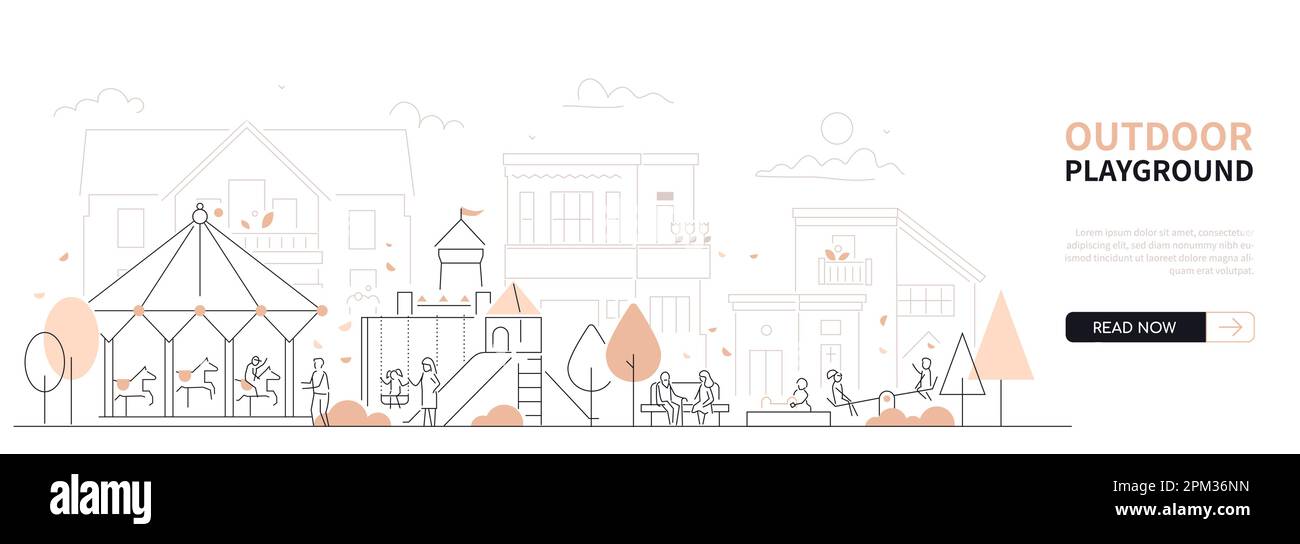 Outdoor playground - modern thin line design style vector banner Stock ...