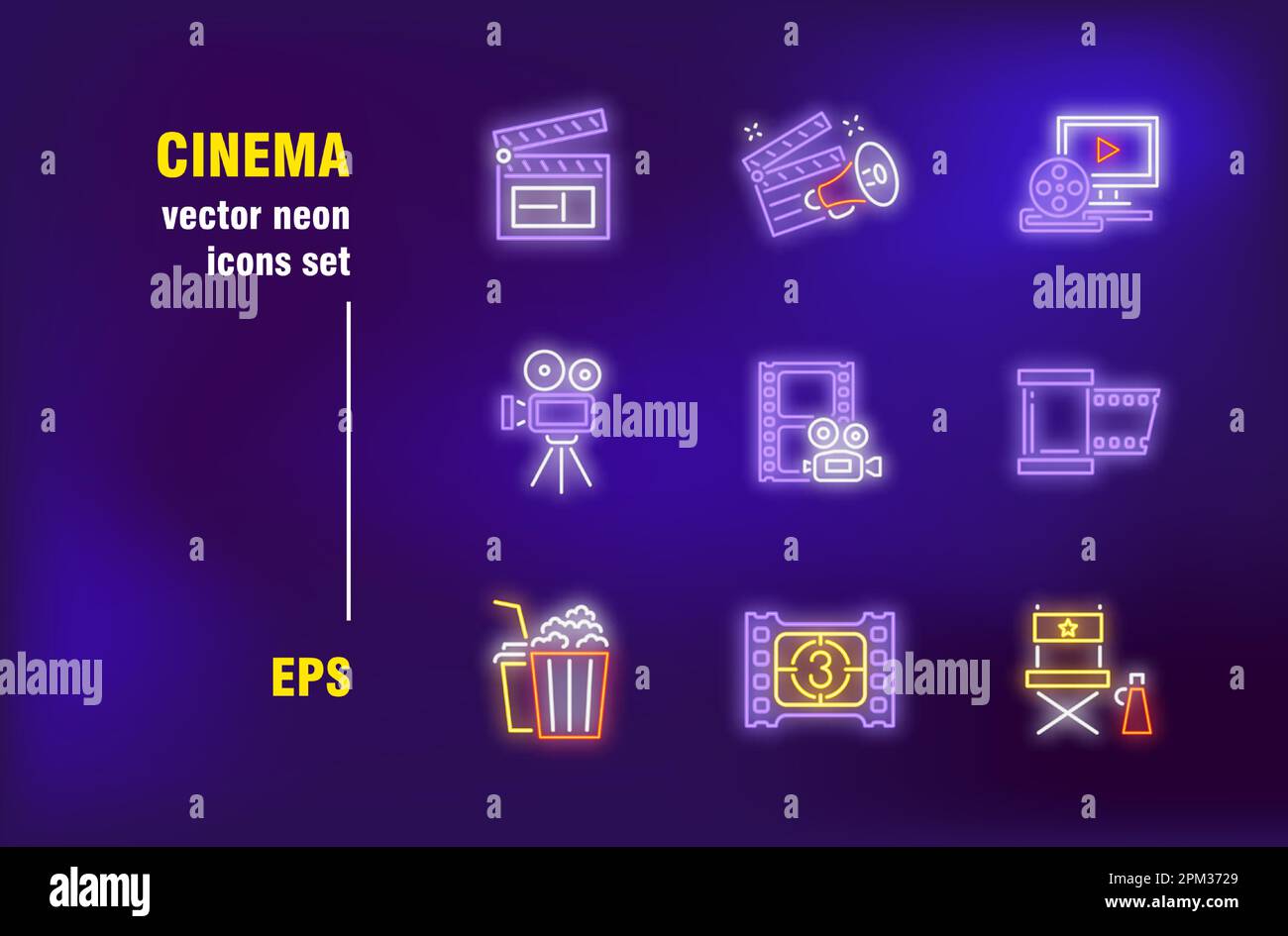 Cinema set in neon style Stock Vector Image & Art - Alamy
