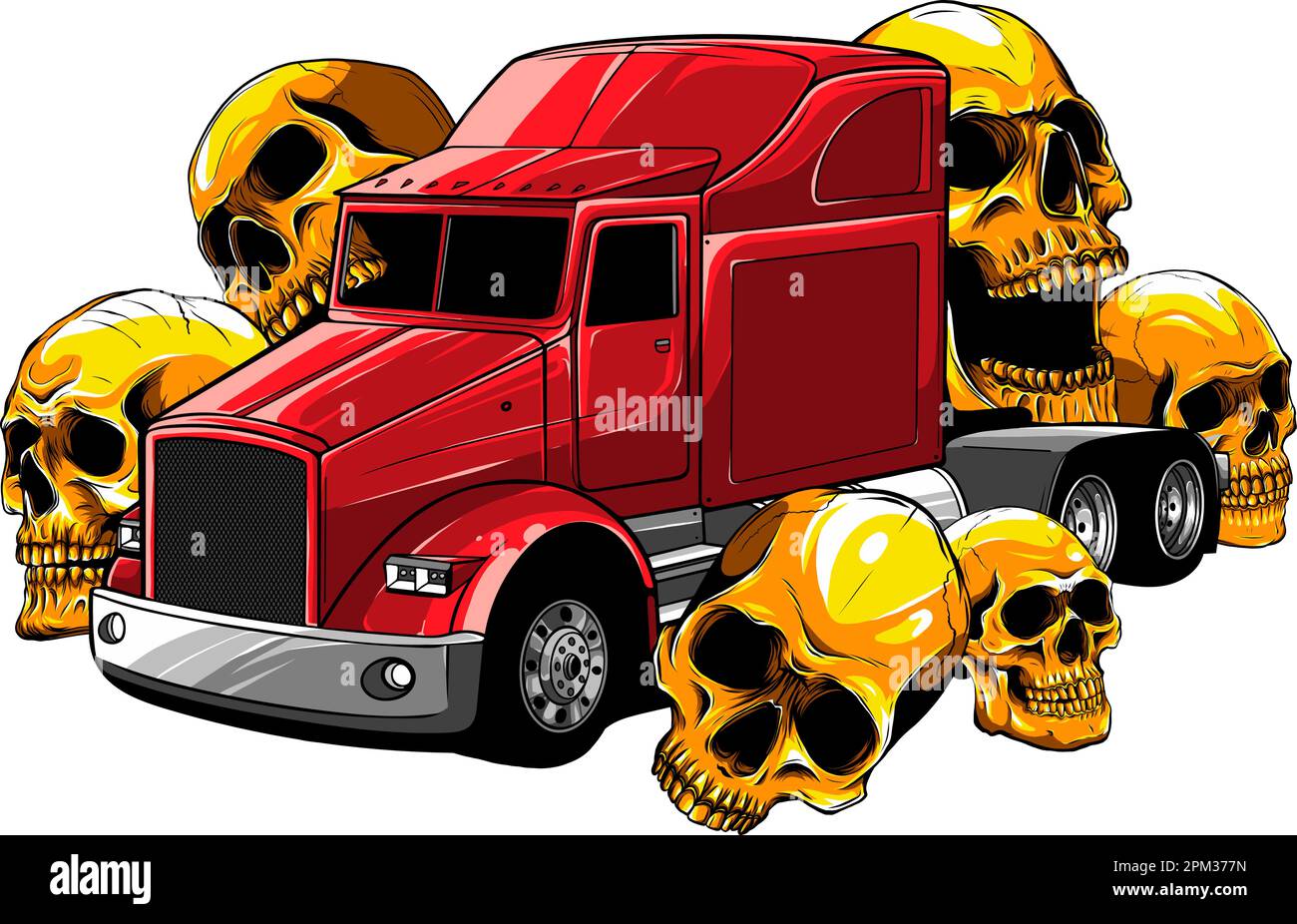 American Truck with skulls around vector illustration onh white ...