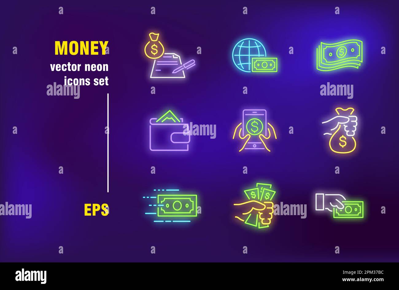 Money neon sign collection Stock Vector Image & Art - Alamy