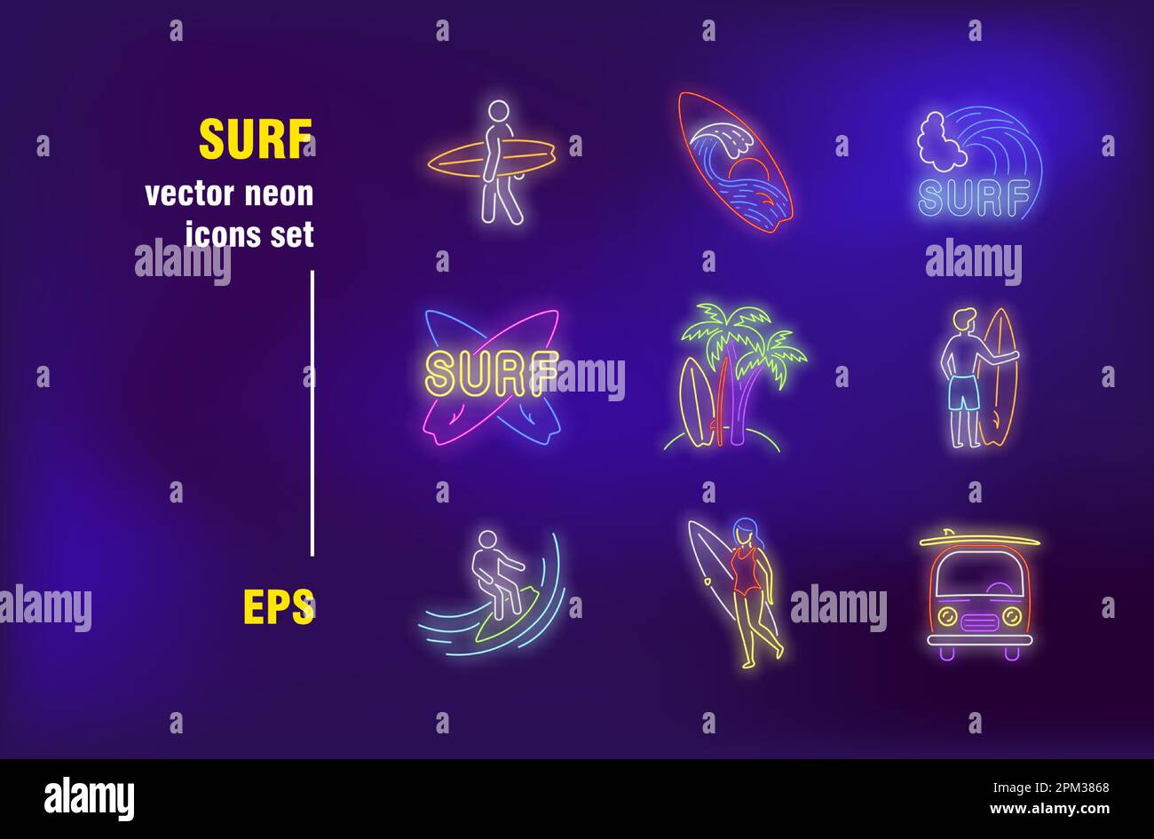 Surfing neon signs set Stock Vector Image & Art - Alamy