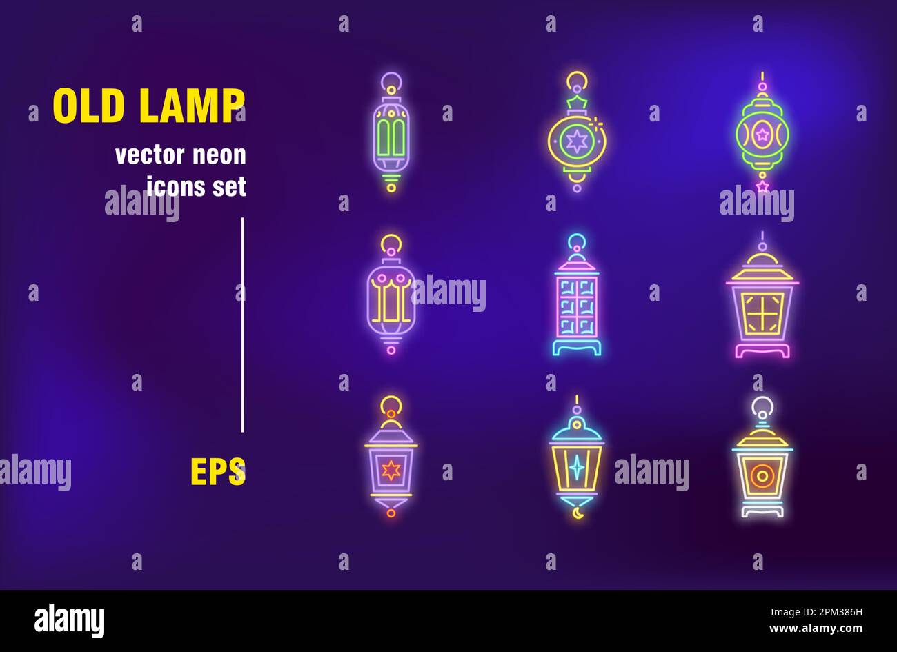 Old lamps neon signs set Stock Vector Image & Art - Alamy