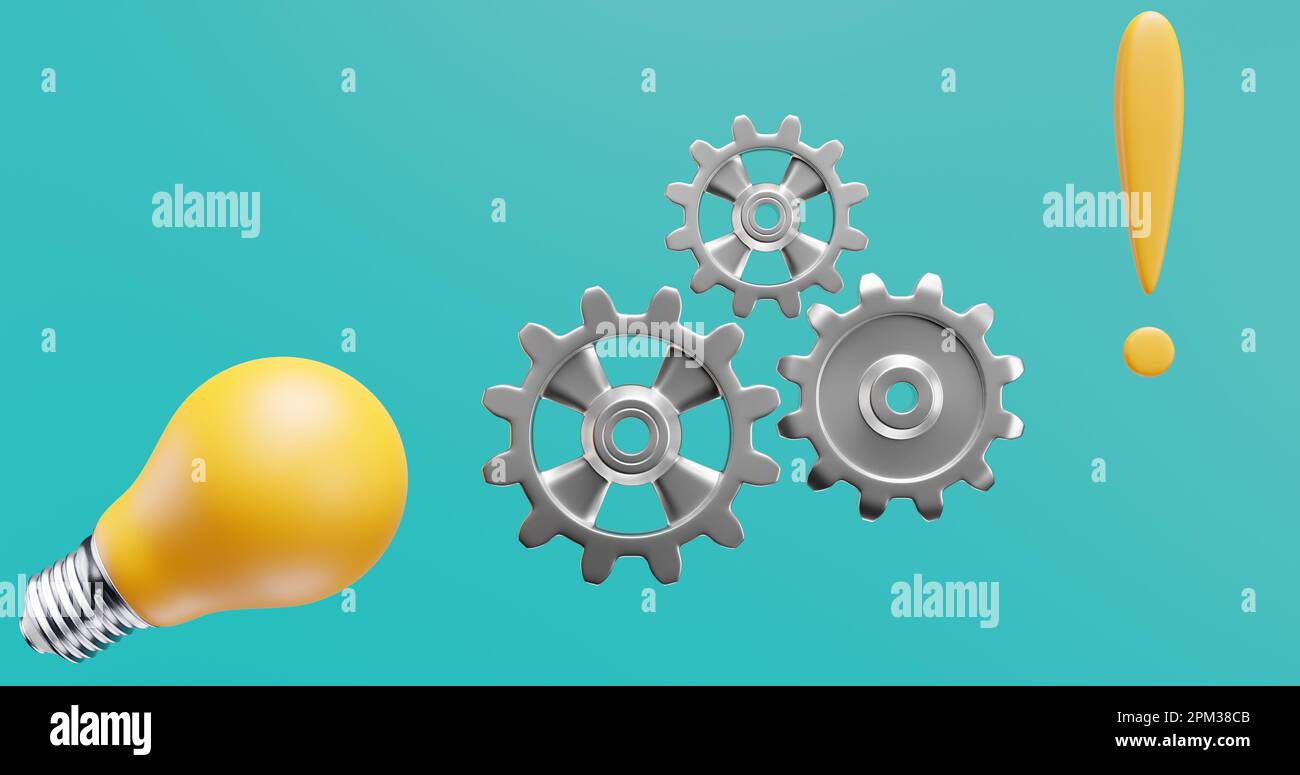 Concept of brainstorming innovation invention ideas. light bulb gears. 3d rendering Stock Photo ...