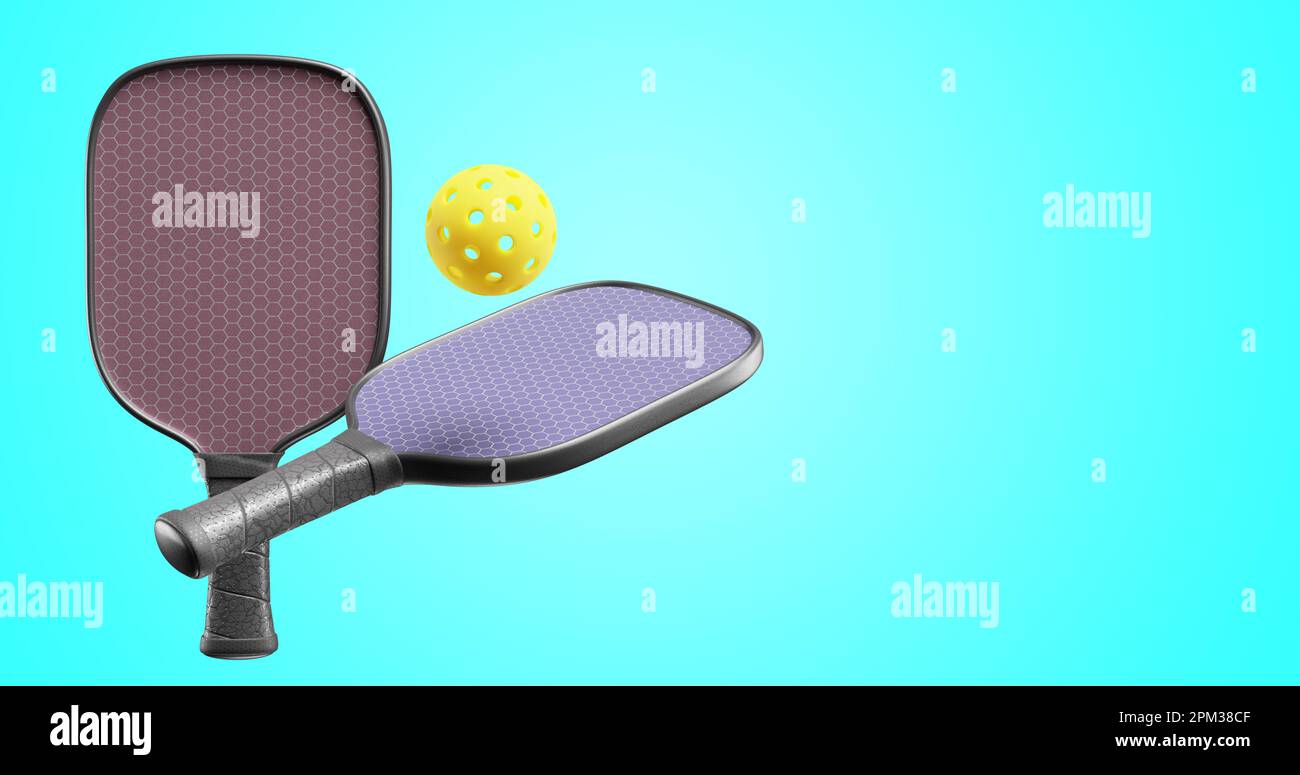 Pickleball racket and sports ball wiffle on an isolated background. 3d ...