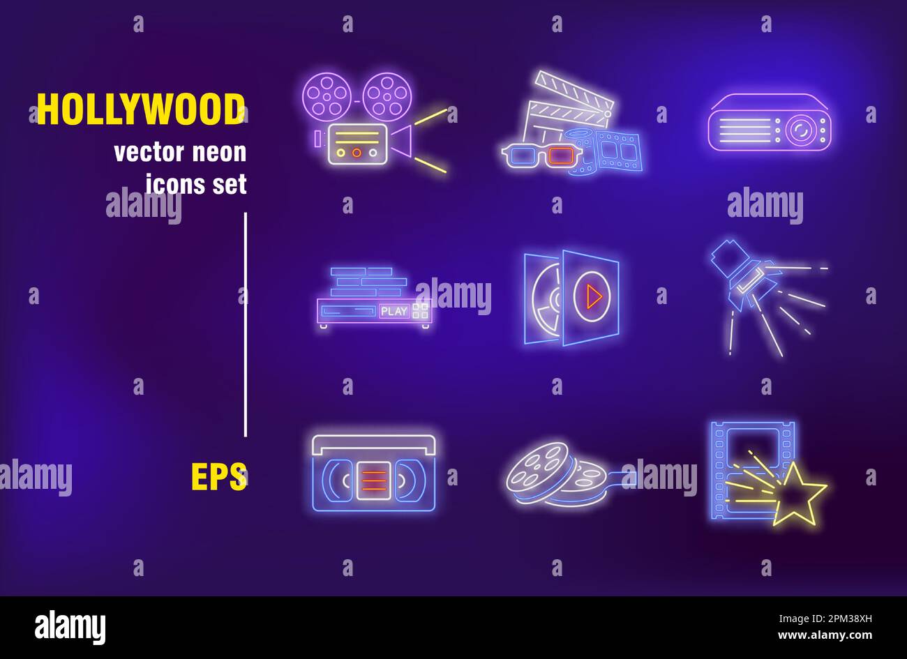 Hollywood collection in neon style Stock Vector Image & Art - Alamy