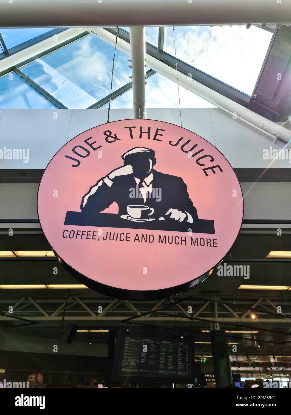 the logo of the bistro Joe and the Juice at the airport of Reykjavik ...