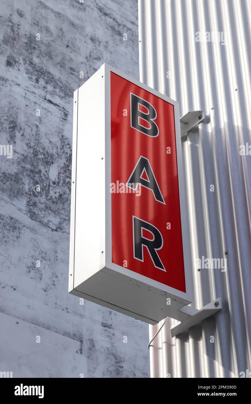 A red sign with the inscription BAR in downtown Reykjavik Stock Photo ...