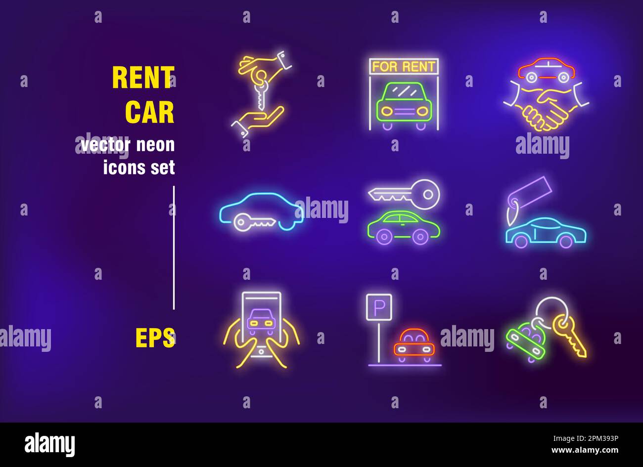 Car symbol glowing blue neon Stock Vector Images - Alamy