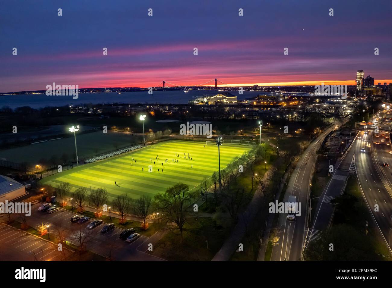 An aerial view of Calvert Vaux Park in Brooklyn, New York during a ...