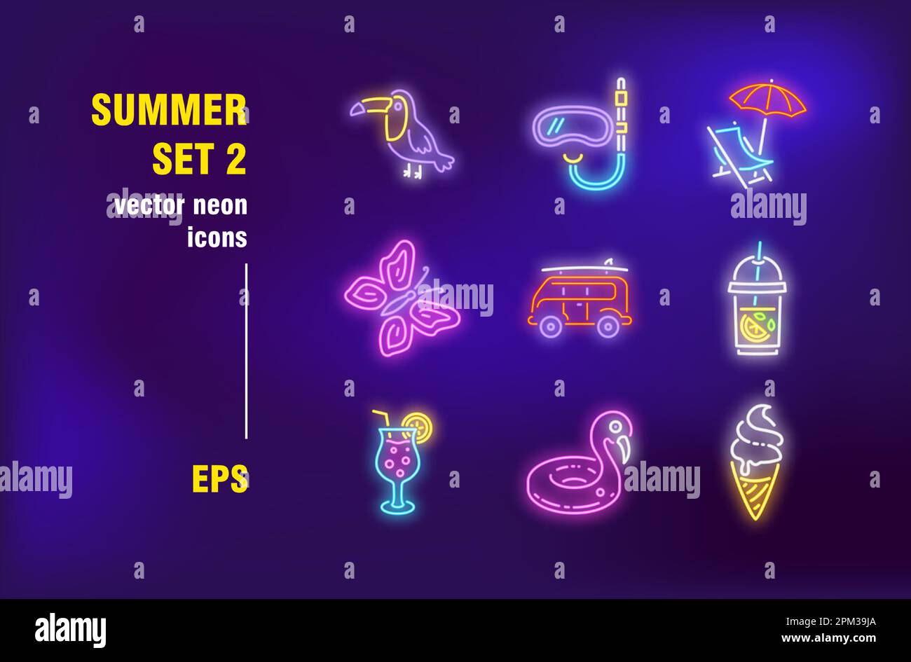 Summer vacation neon signs set Stock Vector Image & Art - Alamy