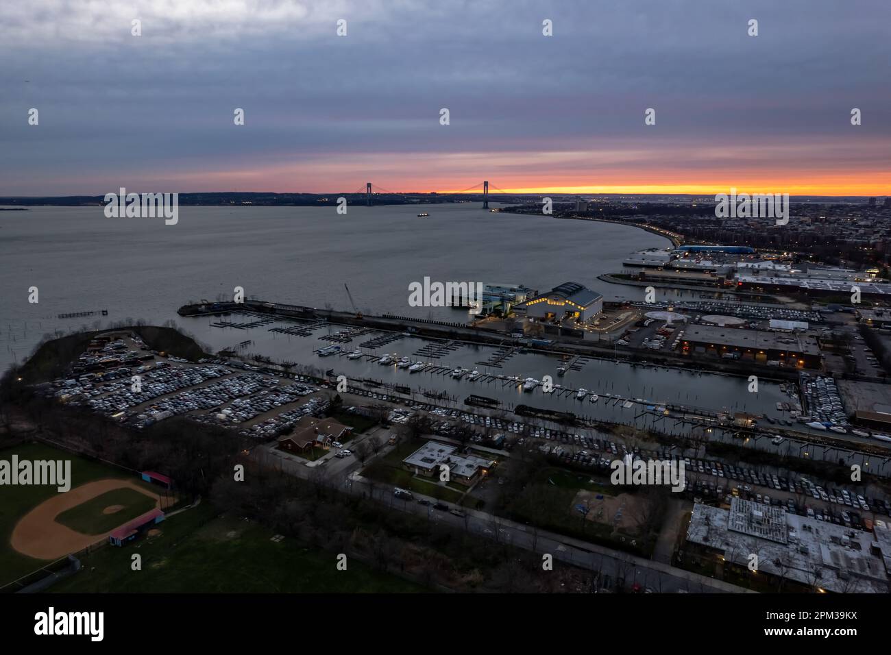 An aerial view over the industrial area on the shores of Gravesend Bay ...