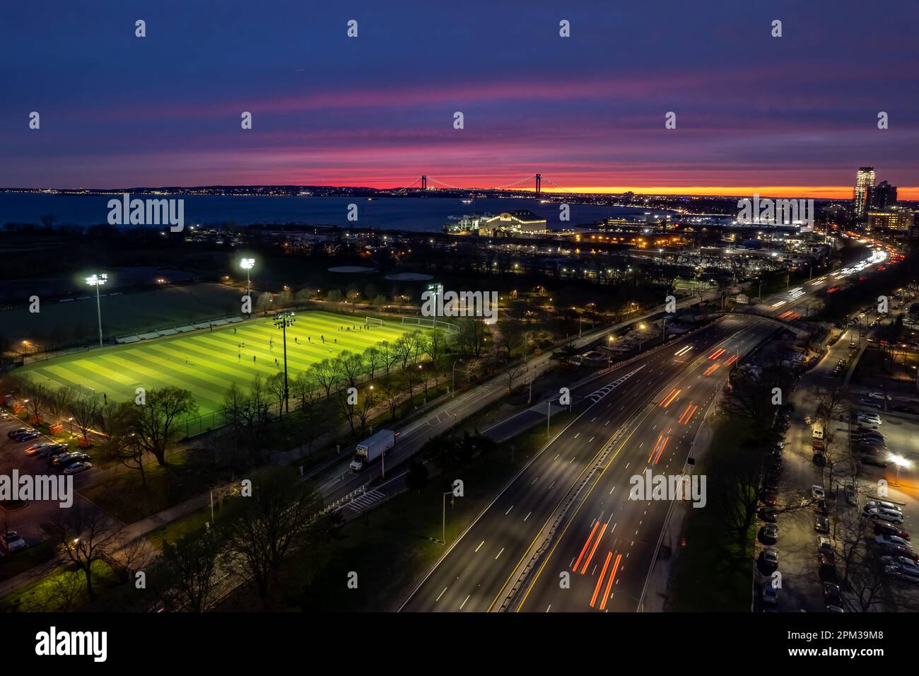 An aerial view of Calvert Vaux Park in Brooklyn, New York during a ...