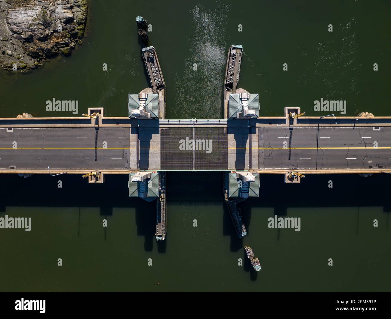 An aerial view over the Pelham Bay Bridge on a sunny morning in the ...
