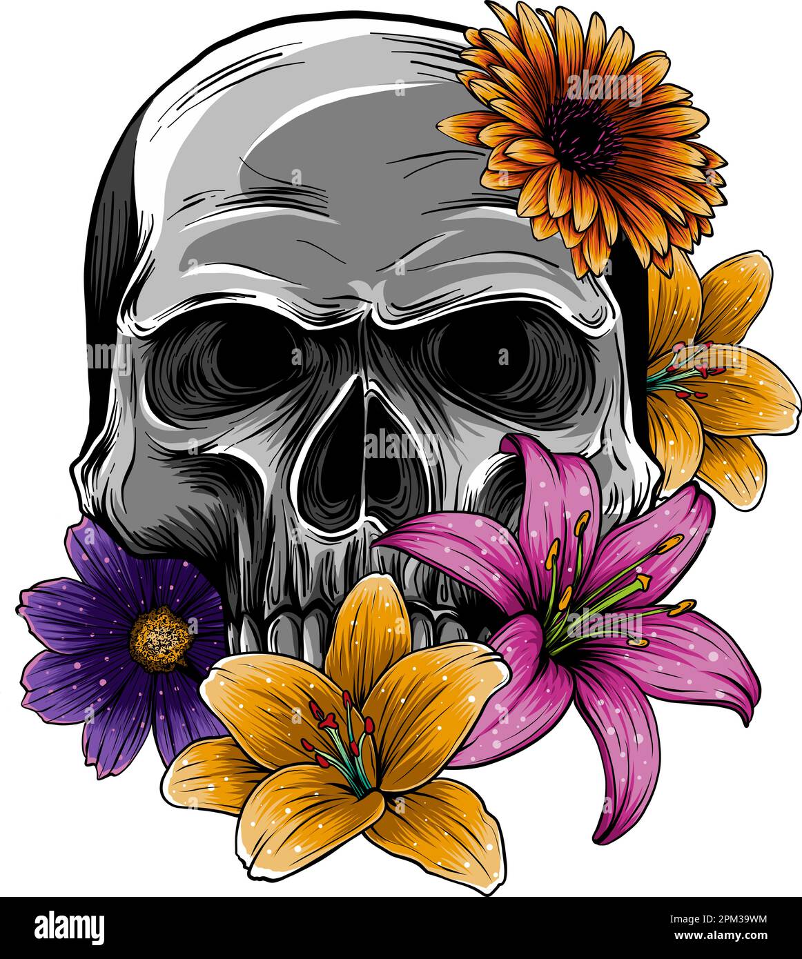human Skull with Flowers. vector illustration on white background ...