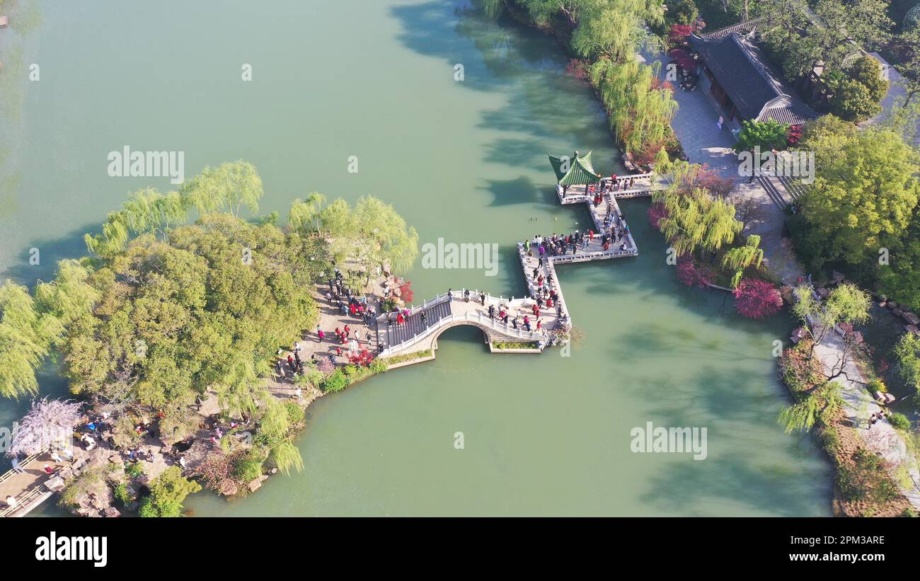 Aerial photo shows beautiful spring scenery of the Slender West Lake ...