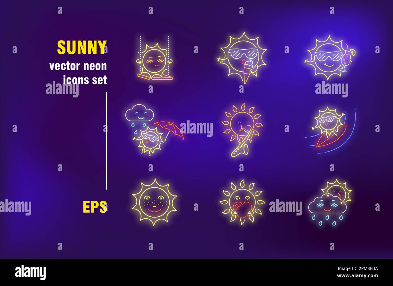 Cartoon sun neon signs set Stock Vector Image & Art - Alamy