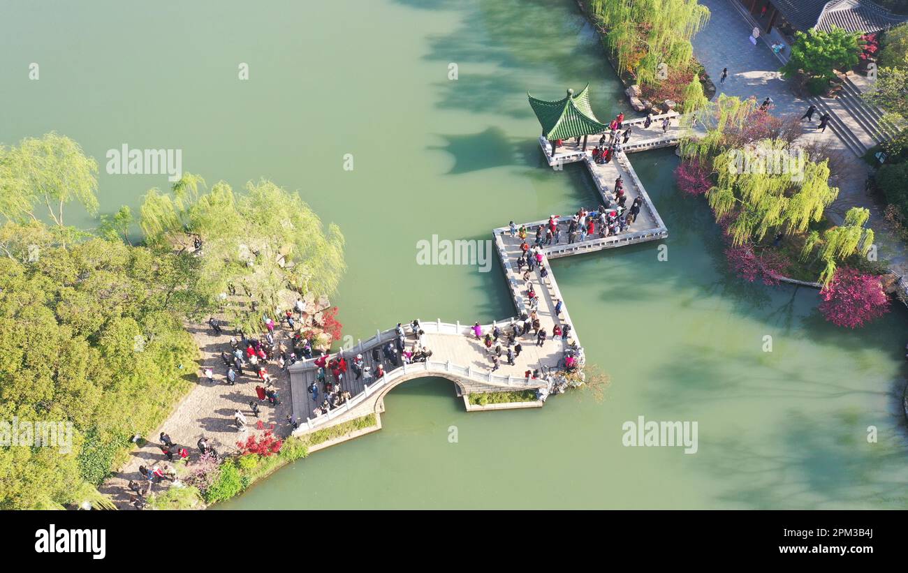 Aerial photo shows beautiful spring scenery of the Slender West Lake ...