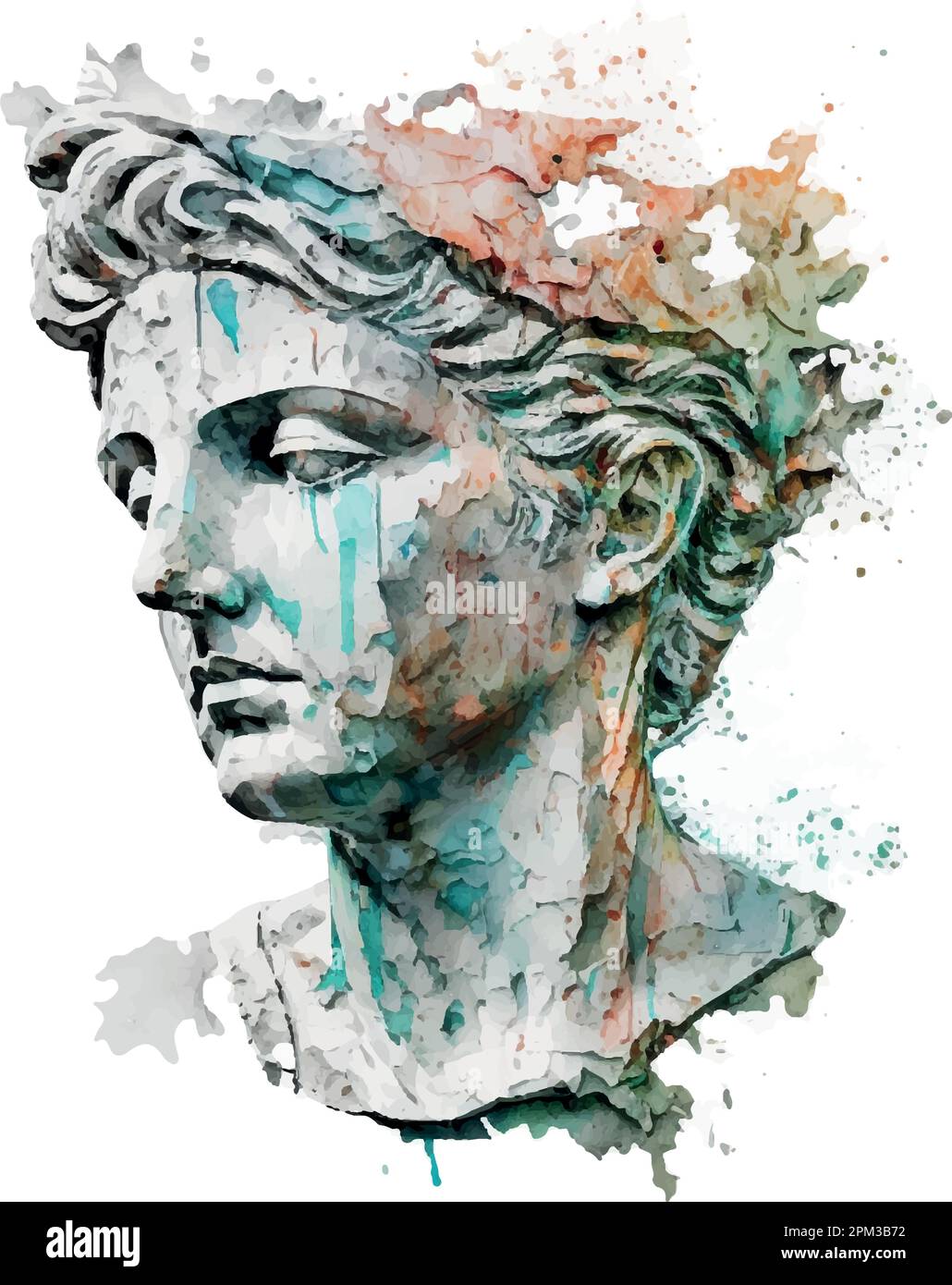 Contemporary art with antique statue head watercolor illustration. Work ...