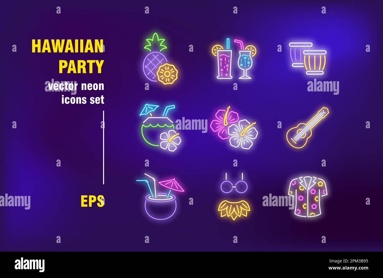 Hawaiian party set in neon style Stock Vector Image & Art - Alamy